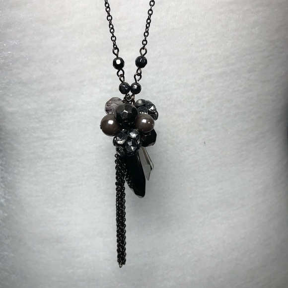 Jewelry | Long Drop Necklace With Beads Black | Poshmark